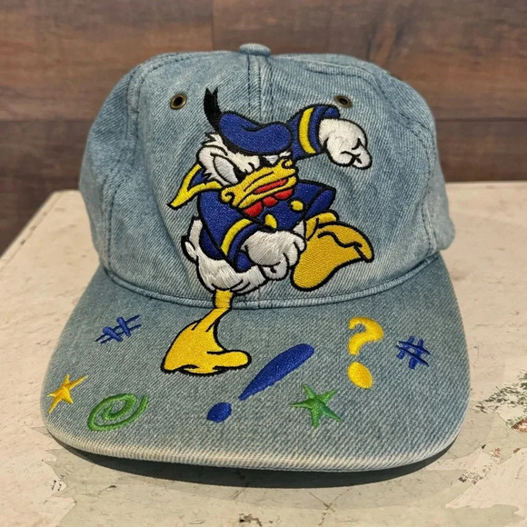 Disney | Accessories | Disney Hat Angry Cursing Donald Duck Denim Vtg ...